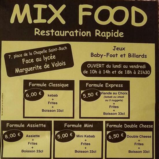 Menu at MIX FOOD restaurant, Angoulême