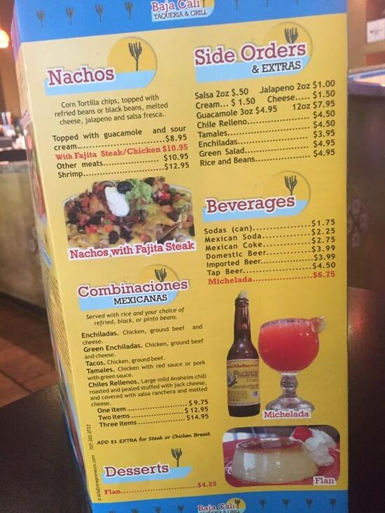 Menu at Baja Cali Taqueria & Grill restaurant, Orinda