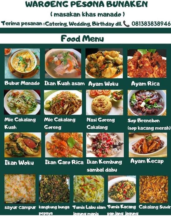 Menu at Warung Pesona Bunaken (masakan khas manado) & Masakan Nusantara ...
