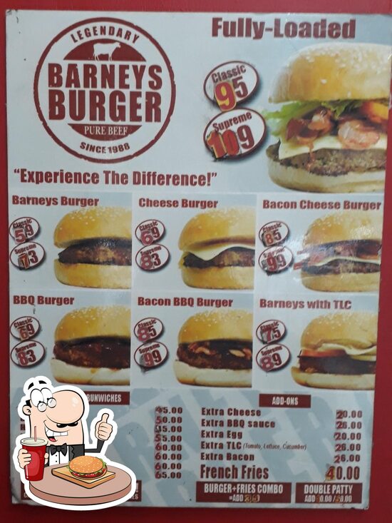 Menu at Barney's Burger, Antipolo
