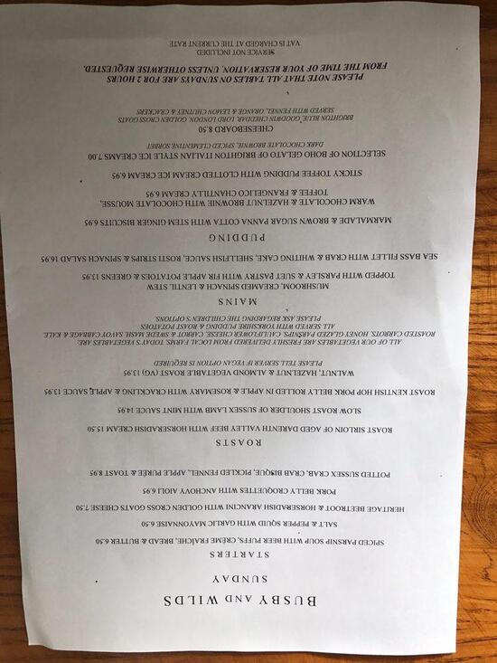 Menu at Busby and Wilds pub & bar, Brighton