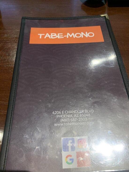 Menu at Tabemono Japanese Restaurant, Phoenix