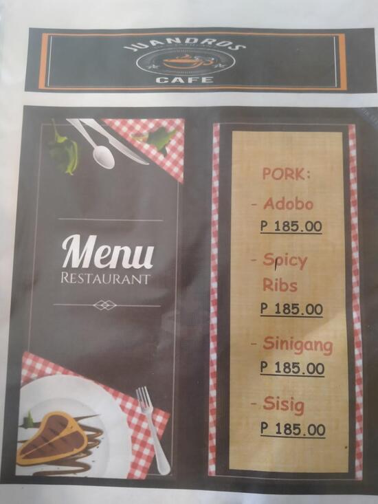 Menu at Juandros Kambingan Restaurant, General Santos City