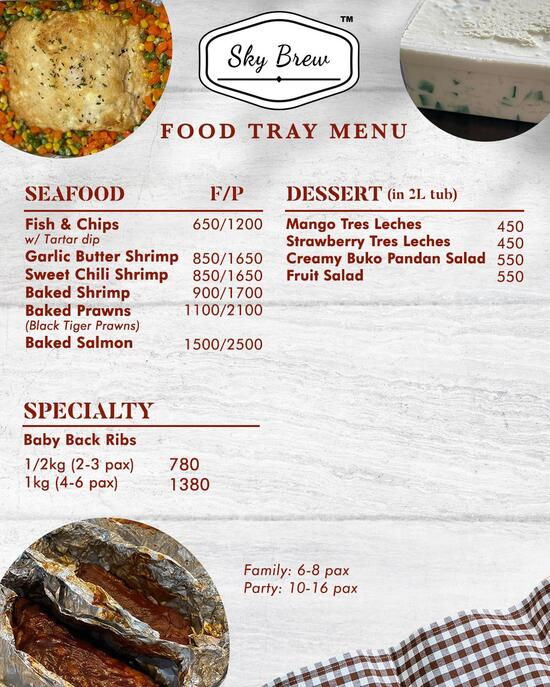Menu at SkyBrew Cafe, Tagaytay