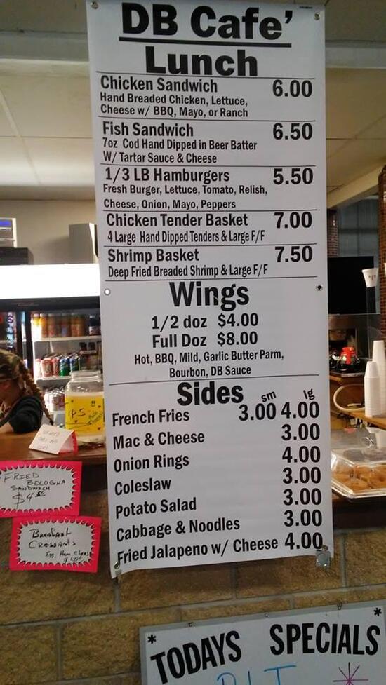Menu at D.B.Cafe, Youngstown