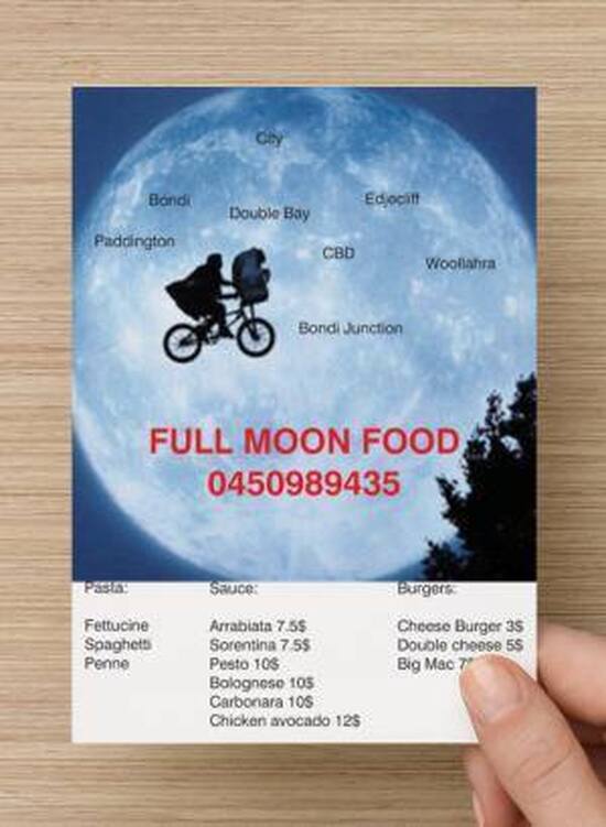 Menu at FULL MOON FOOD restaurant, Edgecliff
