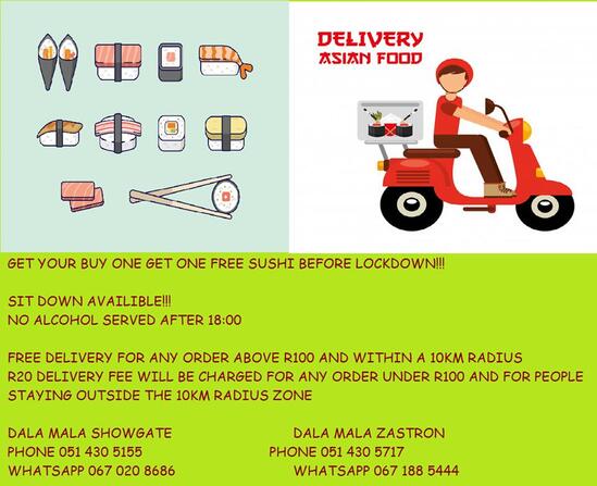 Menu at Dala Mala Asian Cuisine & Sushi Bar, Bloemfontein, Shop 9