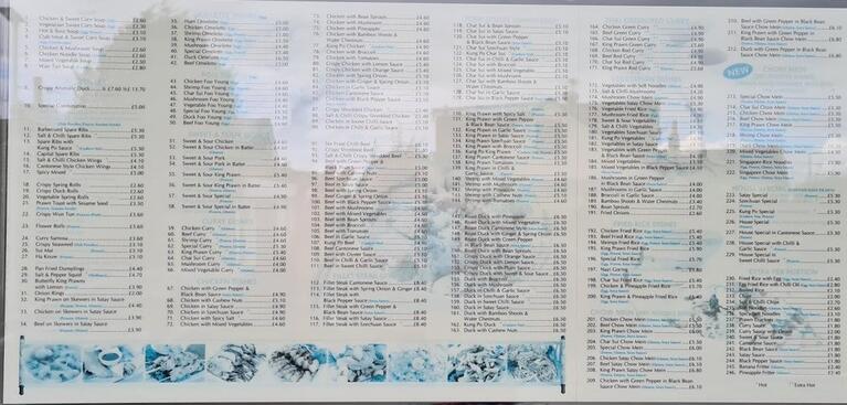 Menu at Canton House restaurant, Preesall