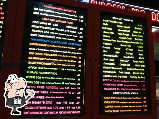 Menu at Cook Out fast food, Roanoke Rapids, Julian R Allsbrook Hwy