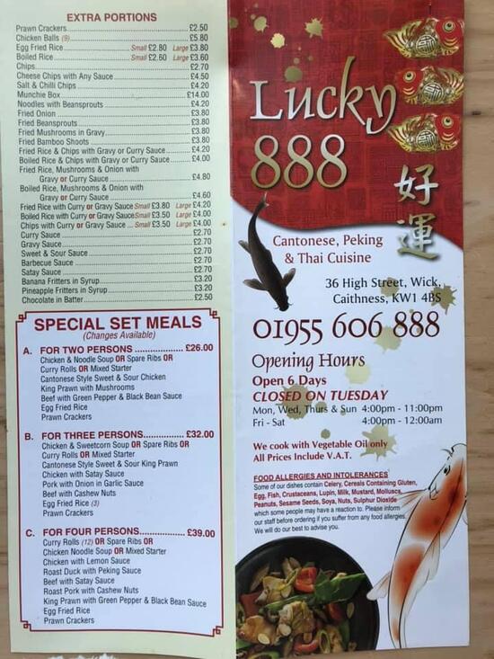 Menu at Lucky 888 fast food, Wick