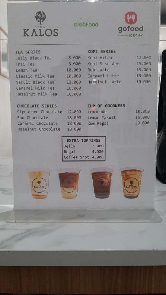 Menu at Kedai Kalos cafe, Surabaya
