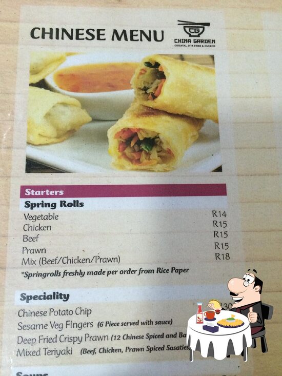 Menu at China Garden restaurant, Durban