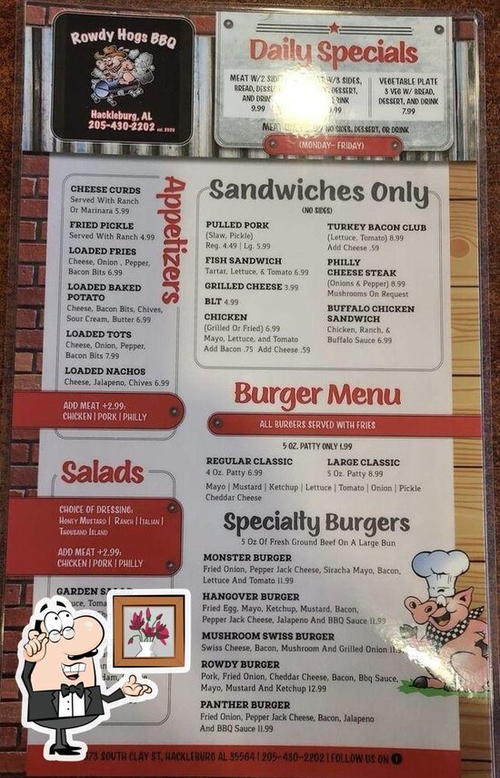 Menu at Rowdy Hogs Smoke House and Grill BBQ, Hackleburg