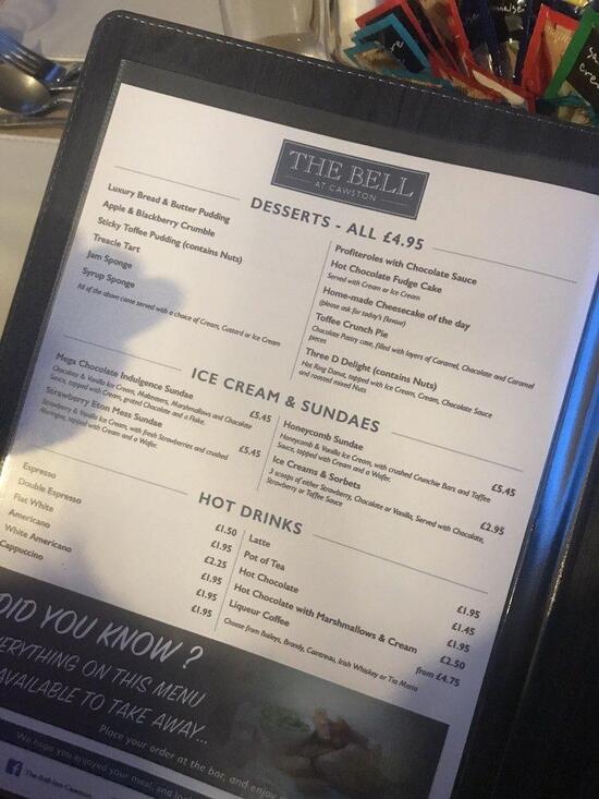 Menu at Bell Inn pub & bar, Cawston, High Street