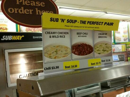 Menu at Subway restaurant, Middleton
