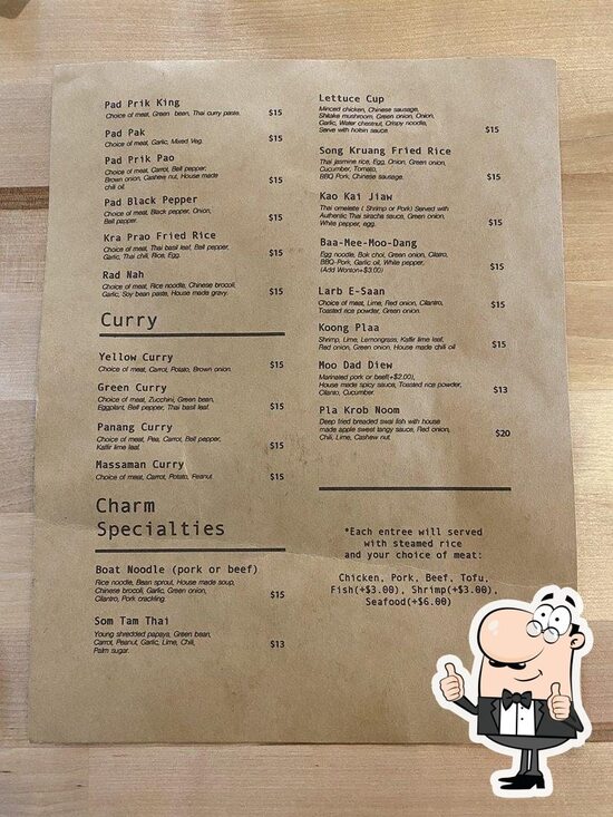 Menu at Charm Thai Kitchen restaurant, Phoenix