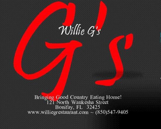Menu at Willie G's restaurant, Bonifay