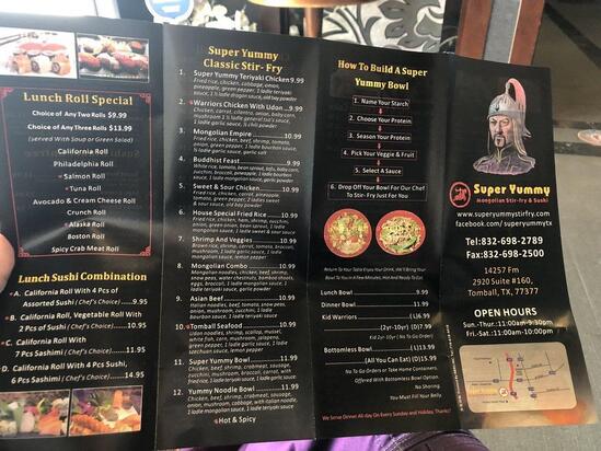 Carta del restaurante Super Yummy, Tomball, Farm to Market 2920 #160