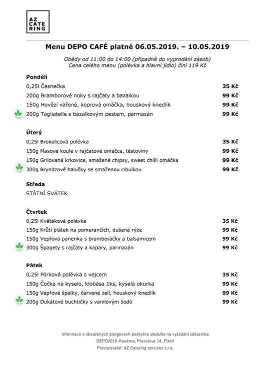 Menu at BISTRO & CAFÉ DEPO cafe, Pilsen