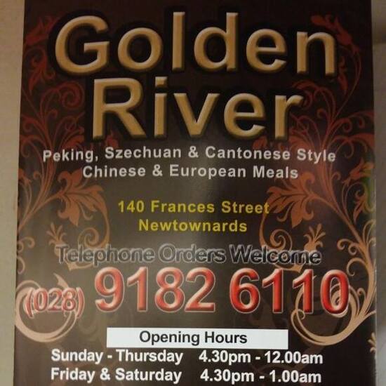 Menu at Golden River fast food, Newtownards