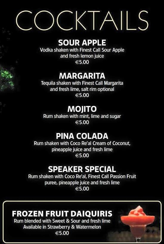 Menu at Speaker Connolly pub & bar, Dublin