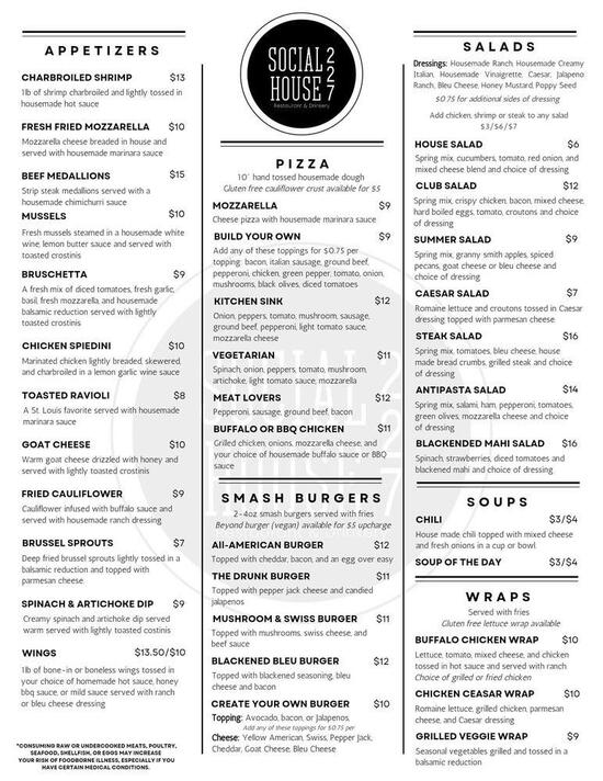 Menu at Social House 227 pub & bar, Warrenton