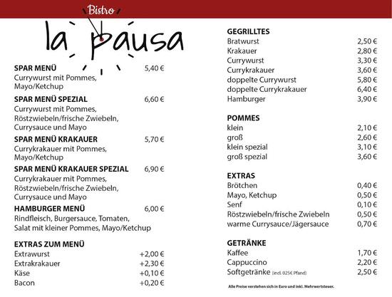 Menu at Bistro La Pausa, Solingen