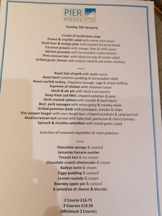 Menu at Pier Hotel pub & bar, Gorleston-on-Sea