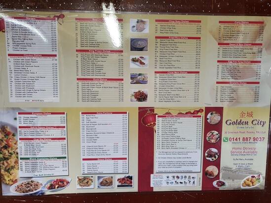 Menu at Golden City restaurant, Paisley