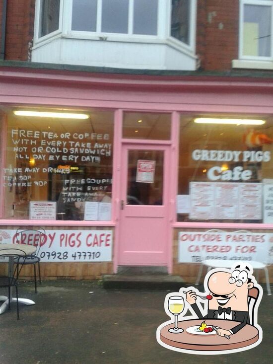 Menu at Greedy Pigs Cafe, Blackpool
