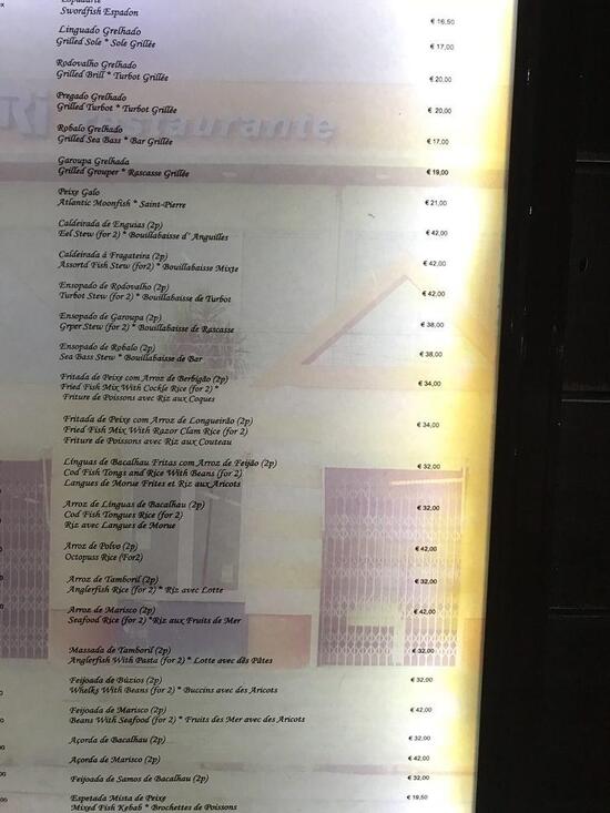 Menu em Restaurante Dóri, Gafanha da Encarnação