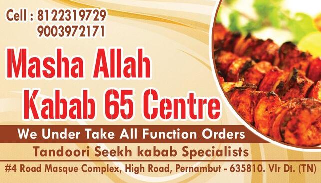 Menu at Masha Allah Kabab 65 Center, Pernambut