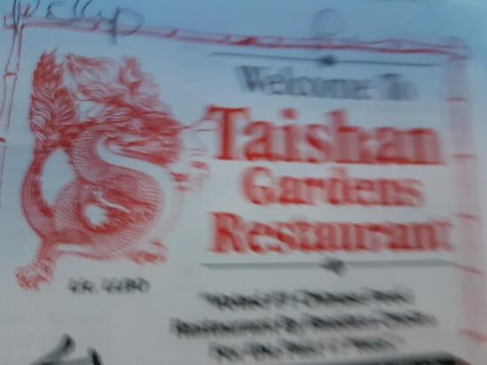 Menu at Taishan Gardens Restaurant, Quinte West
