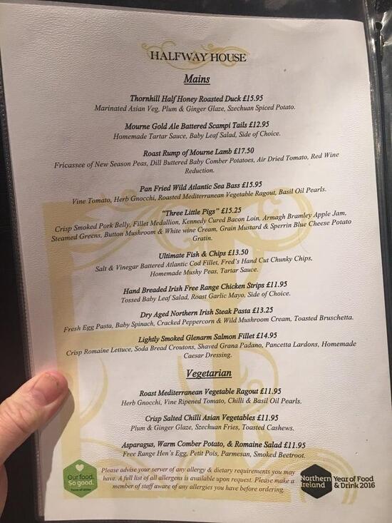 Menu at The Halfway House pub & bar, England, 80 Halfway Rd