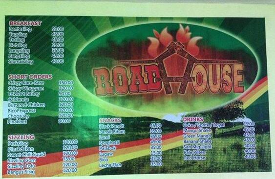 Menu at Roadhouse restaurant, Mariveles