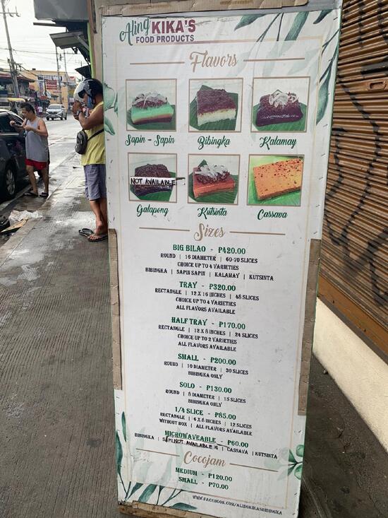 Menu at Aling Kika's Food Products restaurant, Cainta