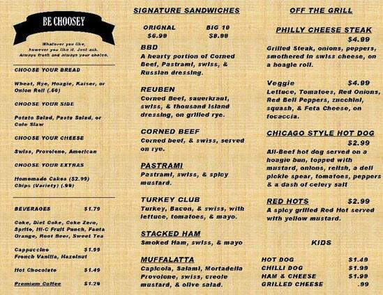 Menu at Brown Bag Deli, Belleville