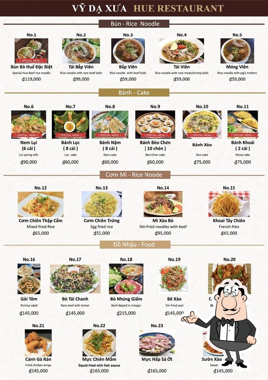 Menu at Nhà hàng Vỹ Dạ Xưa restaurant, Hanoi