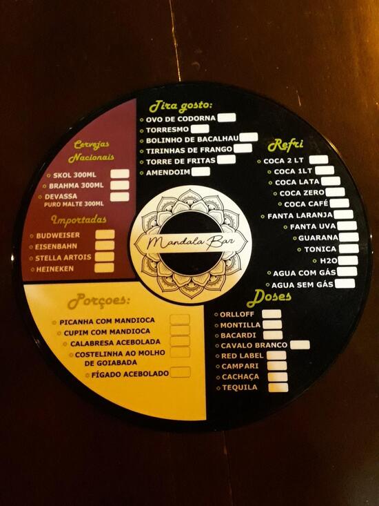 Menu em MANDALA BAR, Montes Claros