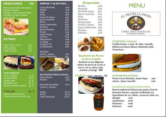 Carta de Restaurante de comida Venezolana, Italiana y Española "EL ...