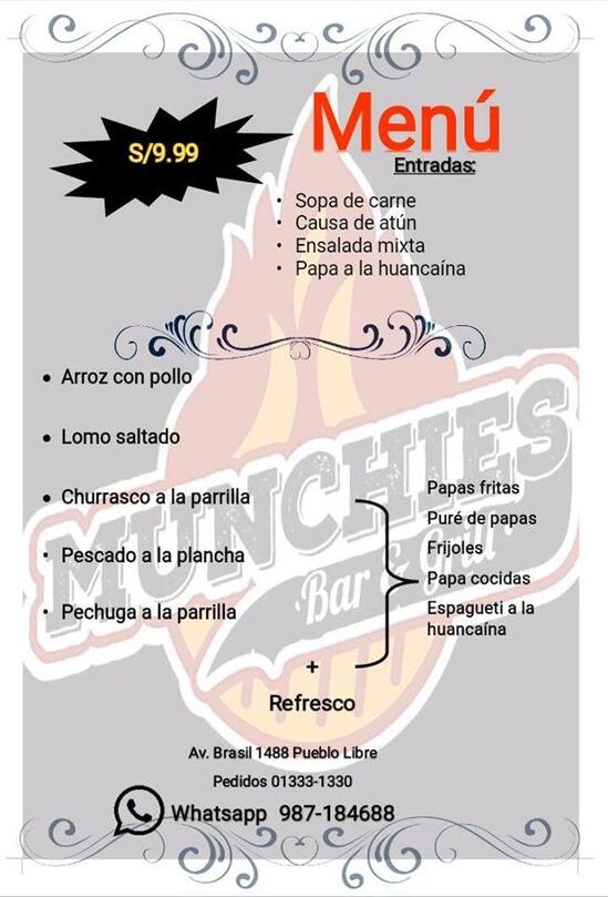 Menu at MUNCHIES Bar & Grill, Pueblo Libre