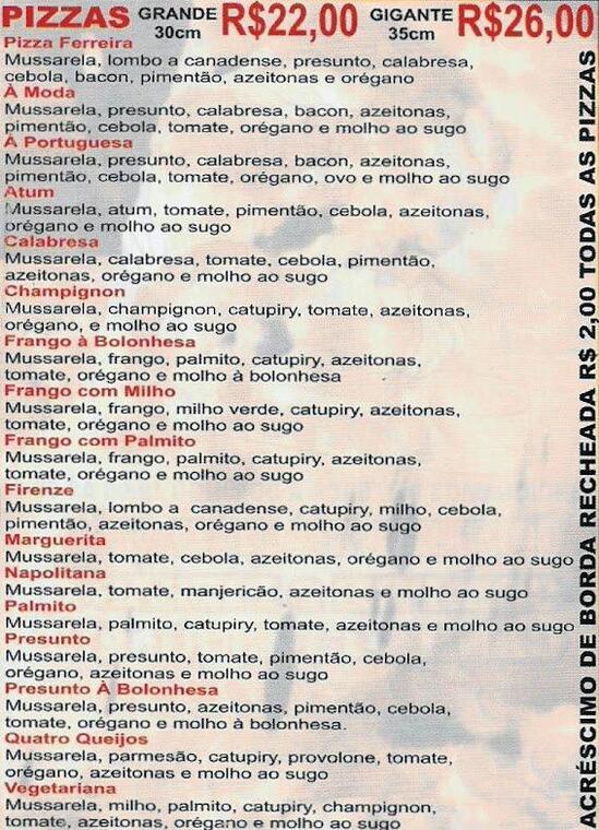 Menu at Tele-Pizza Ferreira, Belo Horizonte