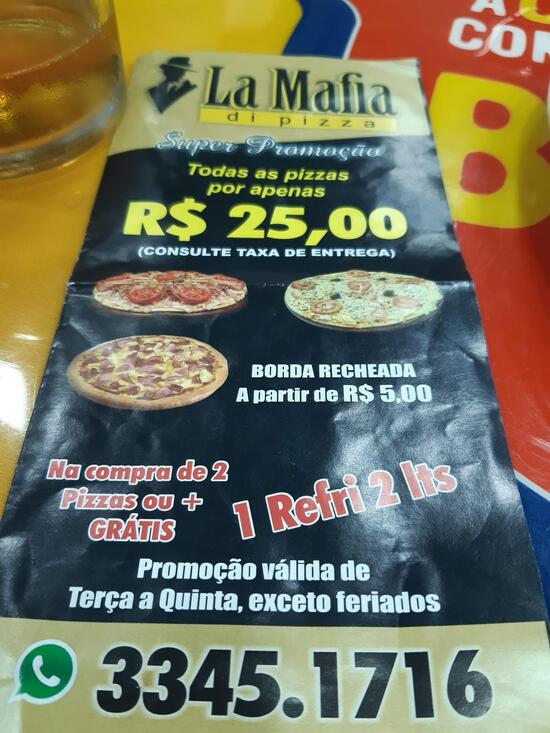 Menu em La Mafia di pizza restaurante, Santos