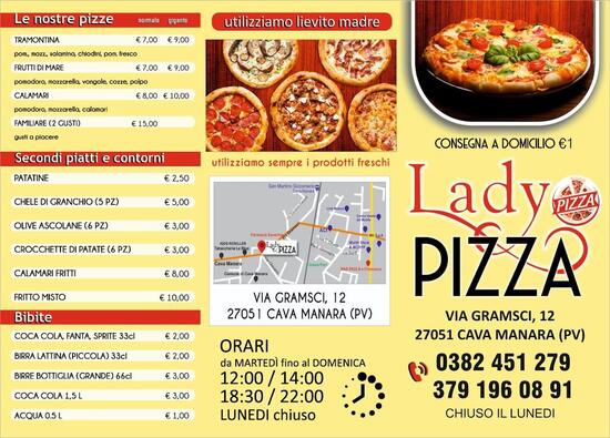 Menu da Lady Pizza pizzeria, Cava Manara