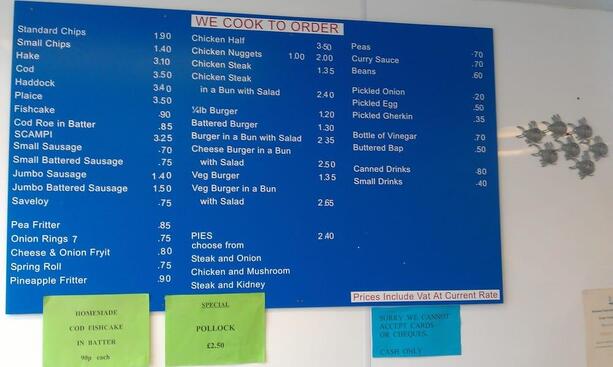 Menu at KC'S fish and chips fast food, Perranuthnoe