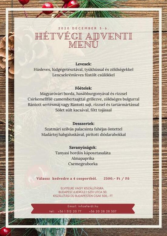 Menu at Ferdinánd Monarchia Étterem restaurant, Budapest