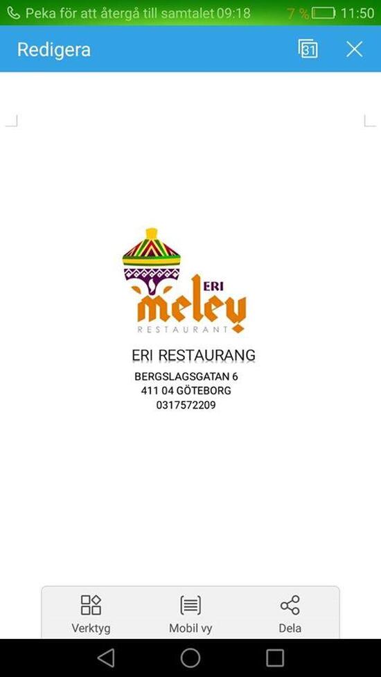Menu at Eri Meley Restaurang restaurant, Gothenburg, Bergslags Gatan 6