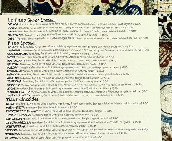 Menu da Ristorante Pizzeria Nico, Erbezzo, Via Villanova