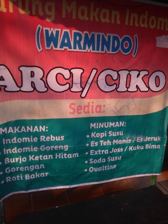 Menu at Warmindo Penegak restaurant, East Jakarta