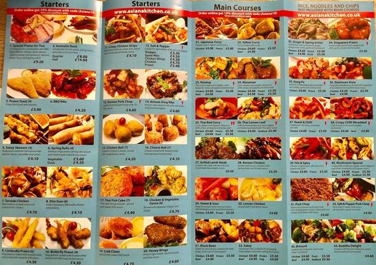 Menu at Asiana Kitchen restaurant, Aberdeen